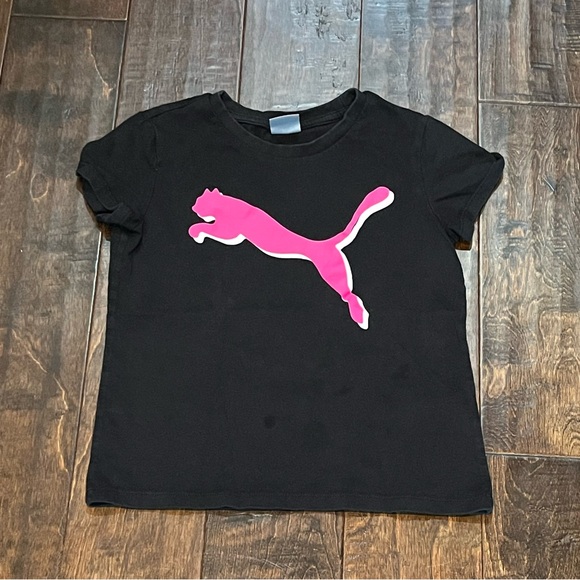 Puma | Shirts & Tops | Puma Kids Black Tshirt With Pink Logo | Poshmark